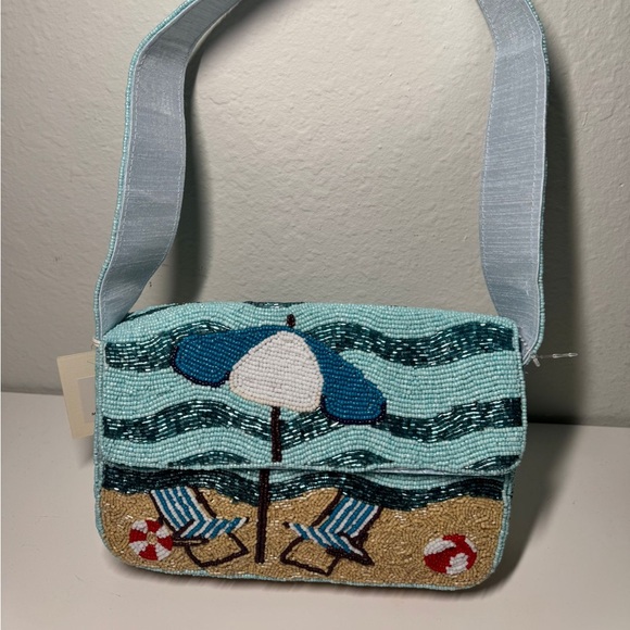 Bags | Blue Beaded Beach Scene Womens Bag | Poshmark
